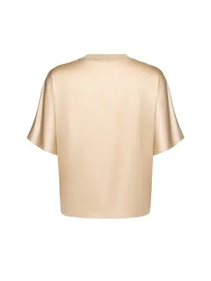 Peserico Satin Cropped Top With Shimmering Knit Crew Neck