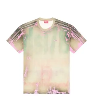 DIESEL® T-shirt In Cracked Leather-effect Jersey - Nude