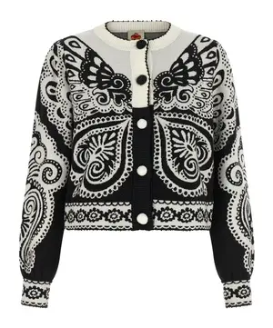Farm Rio Long-sleeve Open-front Knit Cardigan - White/black