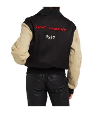 Saint Laurent Two-tone Bomber Jacket With Embroidered Logo
