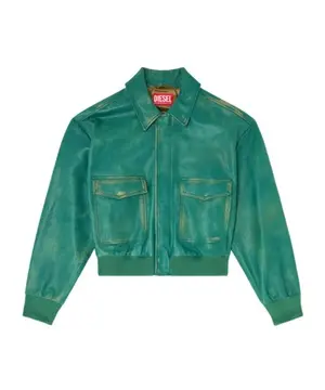 DIESEL® Aviator Jacket In Treated Leather - Green