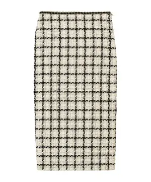 TWINSET Midi Bouclé Skirt With Check Pattern - Nude