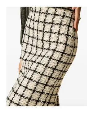 TWINSET Midi Bouclé Skirt With Check Pattern
