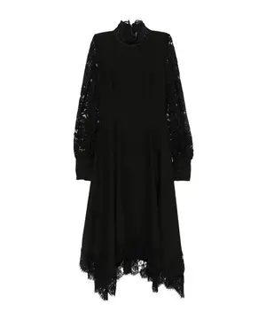 ERMANNO FIRENZE Asymmetrical Dress With Lace Splicing - Black