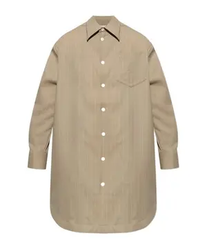 AMI Paris Pinstripe Shirt Dress - Beige