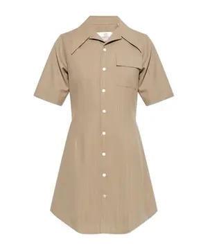 AMI Paris Pinstriped Shirt Dress - Beige