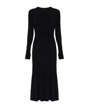 AMI Paris Ribbed Long Sleeve Knitted Dress - Black