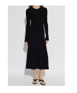 AMI Paris Ribbed Long Sleeve Knitted Dress