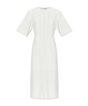 AMI Paris Short-sleeve Topstitch Midi Dress - White