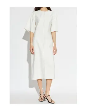AMI Paris Short-sleeve Topstitch Midi Dress