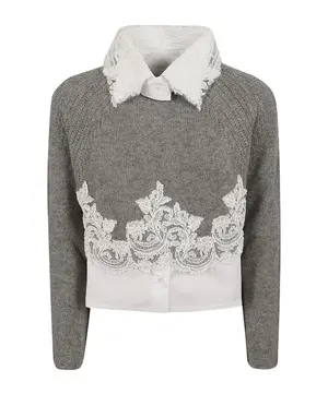 Ermanno Scervino Lace Trim Layered Knitted Sweater - Gray