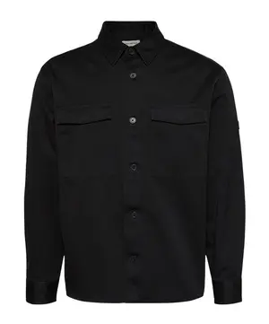 Calvin Klein Logo-embroidered Pocket-detail Overshirt - Black