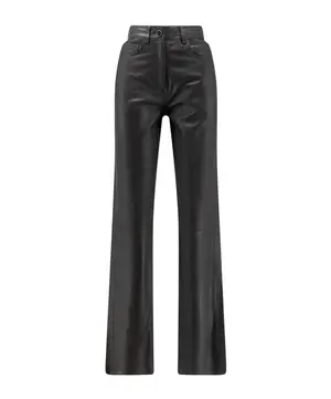 ALYSI Highwaisted Leather Flared Trousers - Black