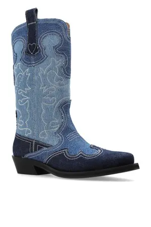 GANNI Embroidered Denim Boots