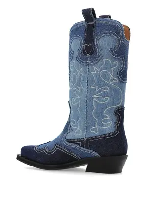 GANNI Embroidered Denim Boots