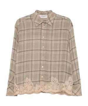 ERMANNO FIRENZE Plaid Shirt With Lace Trim - No