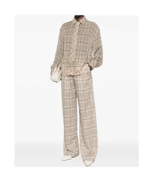 ERMANNO FIRENZE Plaid Shirt With Lace Trim - No