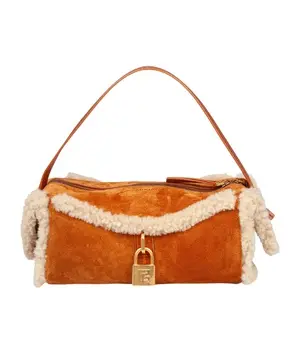 Balmain Pulse Shearling-trim Suede Shoulder Bag