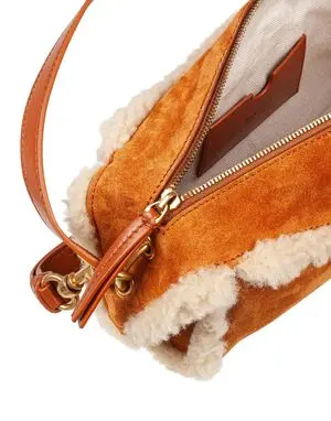 Balmain Pulse Shearling-trim Suede Shoulder Bag