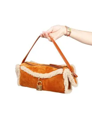 Balmain Pulse Shearling-trim Suede Shoulder Bag