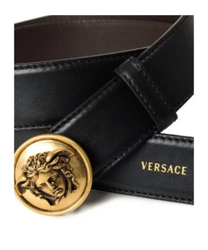 Versace Smooth Leather Belt With Golden Embossed Buckle