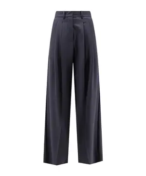 ALYSI High-waist Pleated Wide-leg Pants - Navy Blue