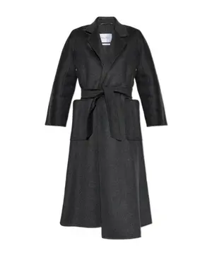 Max Mara Collared Belted Long Coat - Grey