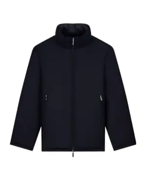 Emporio Armani Down Jacket In Virgin Wool And Viscose Twill - Navy Blue