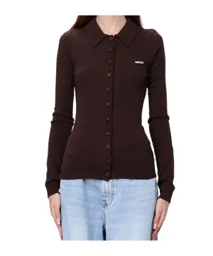 ROTATE BY BIRGER CHRISTENSEN Polo-collar Knit Cardigan - Coffee