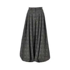Emporio Armani Pleated Wide-leg Trousers In Washed Virgin Wool Check