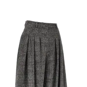 Emporio Armani Pleated Wide-leg Trousers In Washed Virgin Wool Check
