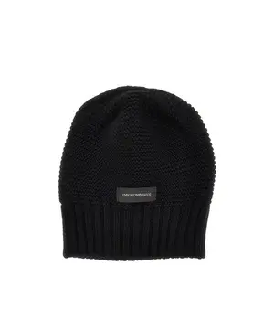 Emporio Armani Ribbed Knit Hat - Black