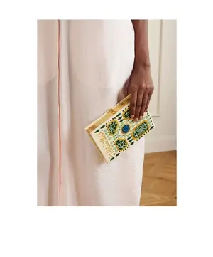 OLYMPIA LE-TAN Versailles Appliquéd Embroidered Canvas Clutch - Nude