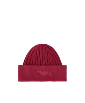 Emporio Armani Ribbed Virgin Wool Beanie With A Folded Cuff And Embroidery