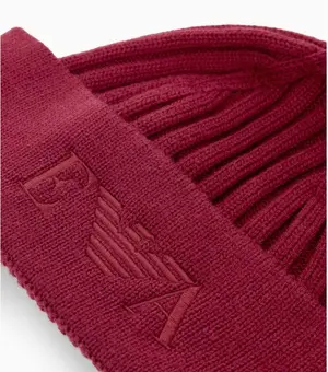 Emporio Armani Ribbed Virgin Wool Beanie With A Folded Cuff And Embroidery