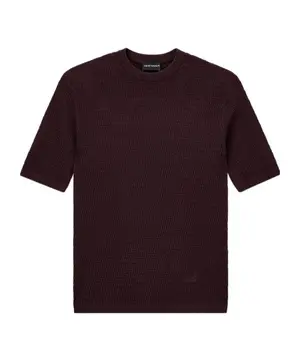 Emporio Armani Textured Crew Neck Short Sleeve Sweater - Chocolate