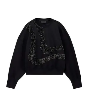 Emporio Armani Cropped Sequin Sweatshirt With A Round Neck And Dropped Shoulders - Black