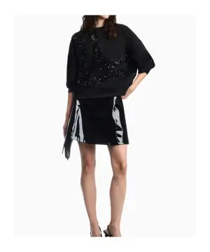 Emporio Armani Cropped Sequin Sweatshirt With A Round Neck And Dropped Shoulders
