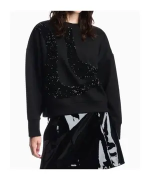 Emporio Armani Cropped Sequin Sweatshirt With A Round Neck And Dropped Shoulders