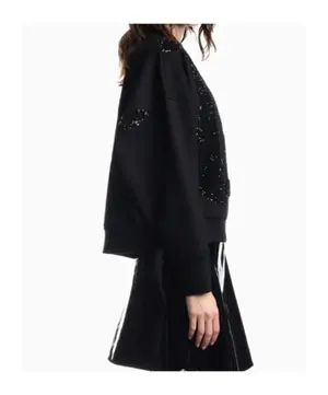 Emporio Armani Cropped Sequin Sweatshirt With A Round Neck And Dropped Shoulders