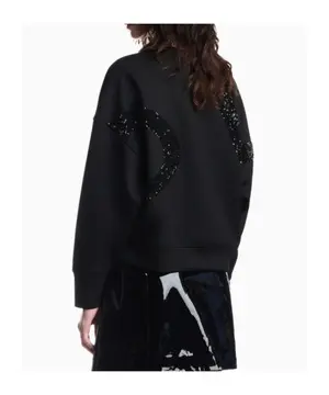 Emporio Armani Cropped Sequin Sweatshirt With A Round Neck And Dropped Shoulders