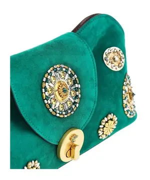 Versace Vivian Embroidered Crosta Suede Clutch