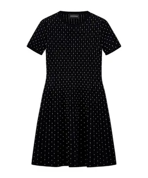 Emporio Armani Short-sleeve Knit Dress With Dotted Jacquard Stripes - Black
