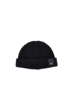 Emporio Armani Ribbed Knit Hat - Black