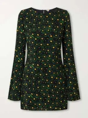 CALA DE LA CRUZ Maisha Floral-print Stretch-jersey Mini Dress - Green