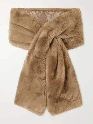 Max Mara Satin And Plush-trimmed Scarf - Brown