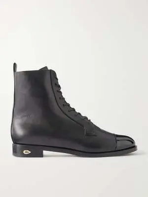 Jennifer Chamandi Brando Patent Leather-trimmed Leather Ankle Boots - Black