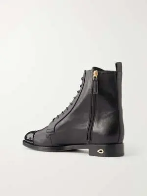 Jennifer Chamandi Brando Patent Leather-trimmed Leather Ankle Boots