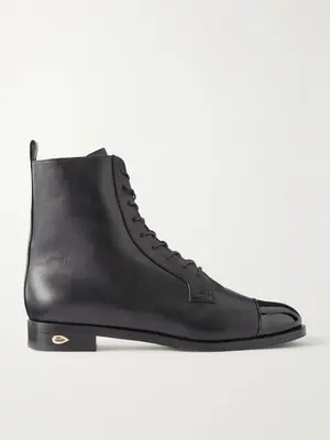 Jennifer Chamandi Brando Patent Leather-trimmed Leather Ankle Boots - Black