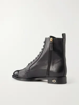Jennifer Chamandi Brando Patent Leather-trimmed Leather Ankle Boots